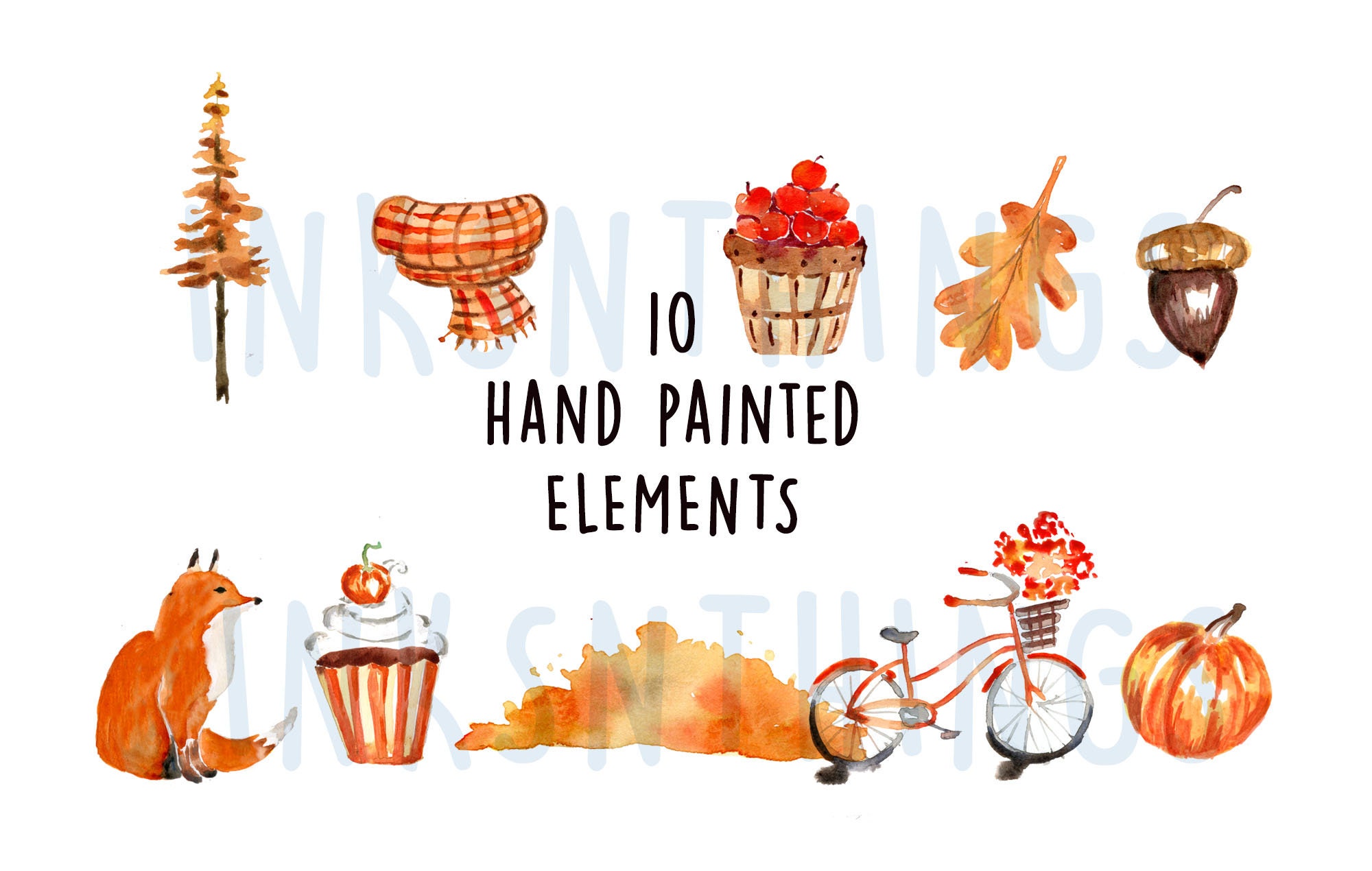 Watercolor Autumn Fall Clipart Hand Painted Digital Download Graphics ...