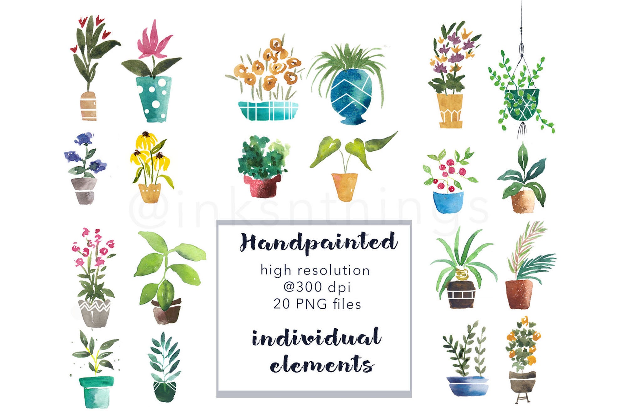 Watercolor Potted Plants Clipart - Hand Painted - Digital Download ...