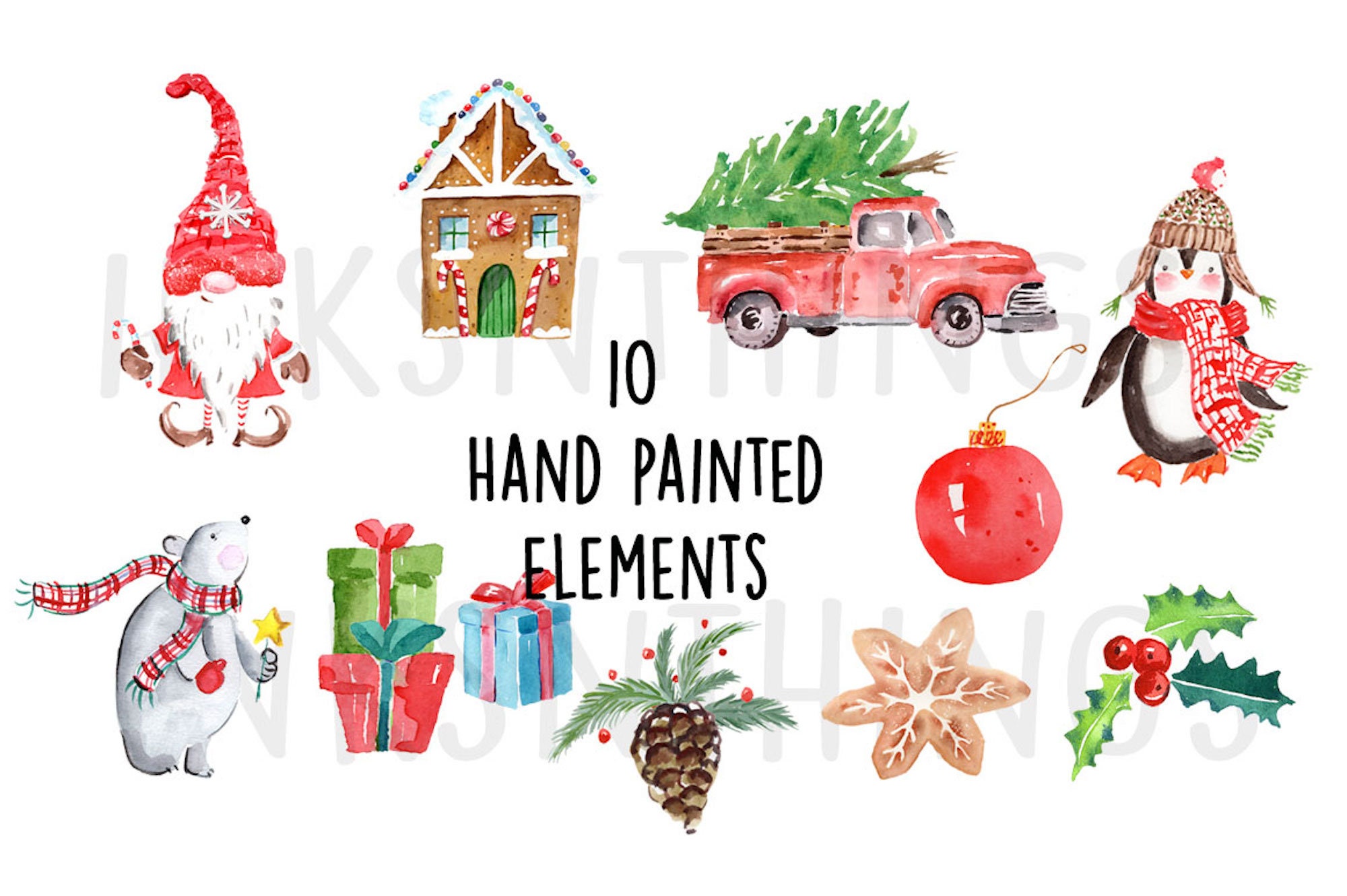 Watercolor Christmas Clipart Hand Painted Digital Download - Etsy