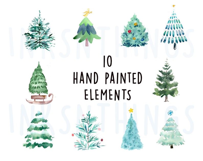 Watercolor Christmas Trees Clipart Hand Painted Digital Download ...