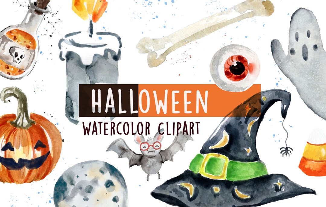 Watercolor Halloween Clipart Hand Painted Digital Download Graphics - Etsy