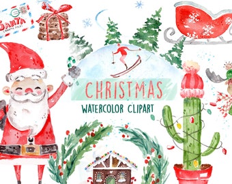 Watercolor Christmas Clipart Hand Painted Digital Download | Etsy