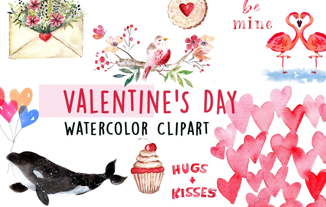Watercolor Valentine's Day Clipart Hand Painted Digital Download ...