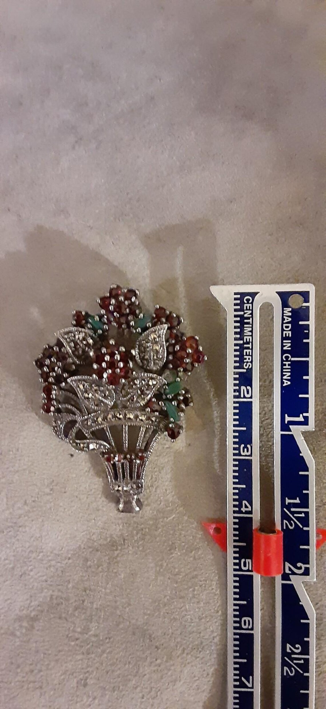 Victorian Sterling Silver Flower Basket Pin/necklace. Garnet, Marcasite ...