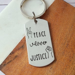 Peace Love Justice Keychain, Peace Symbol Accessories, Social Activism ...