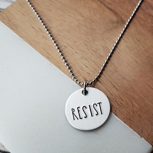 RESIST Pendant, Handstamped Resist Necklace, Simple Feminist Jewelry ...