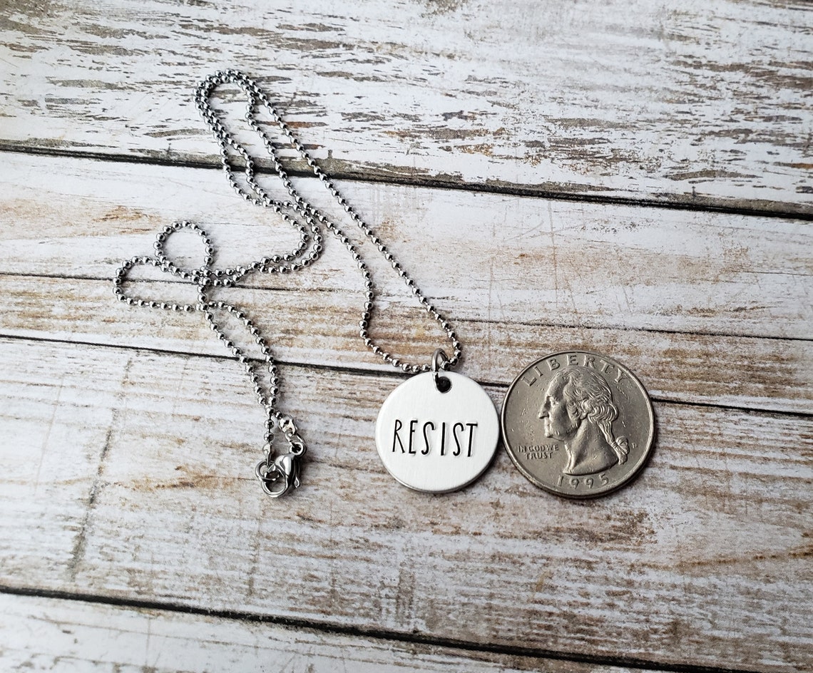 RESIST Pendant Handstamped Resist Necklace Simple Feminist - Etsy