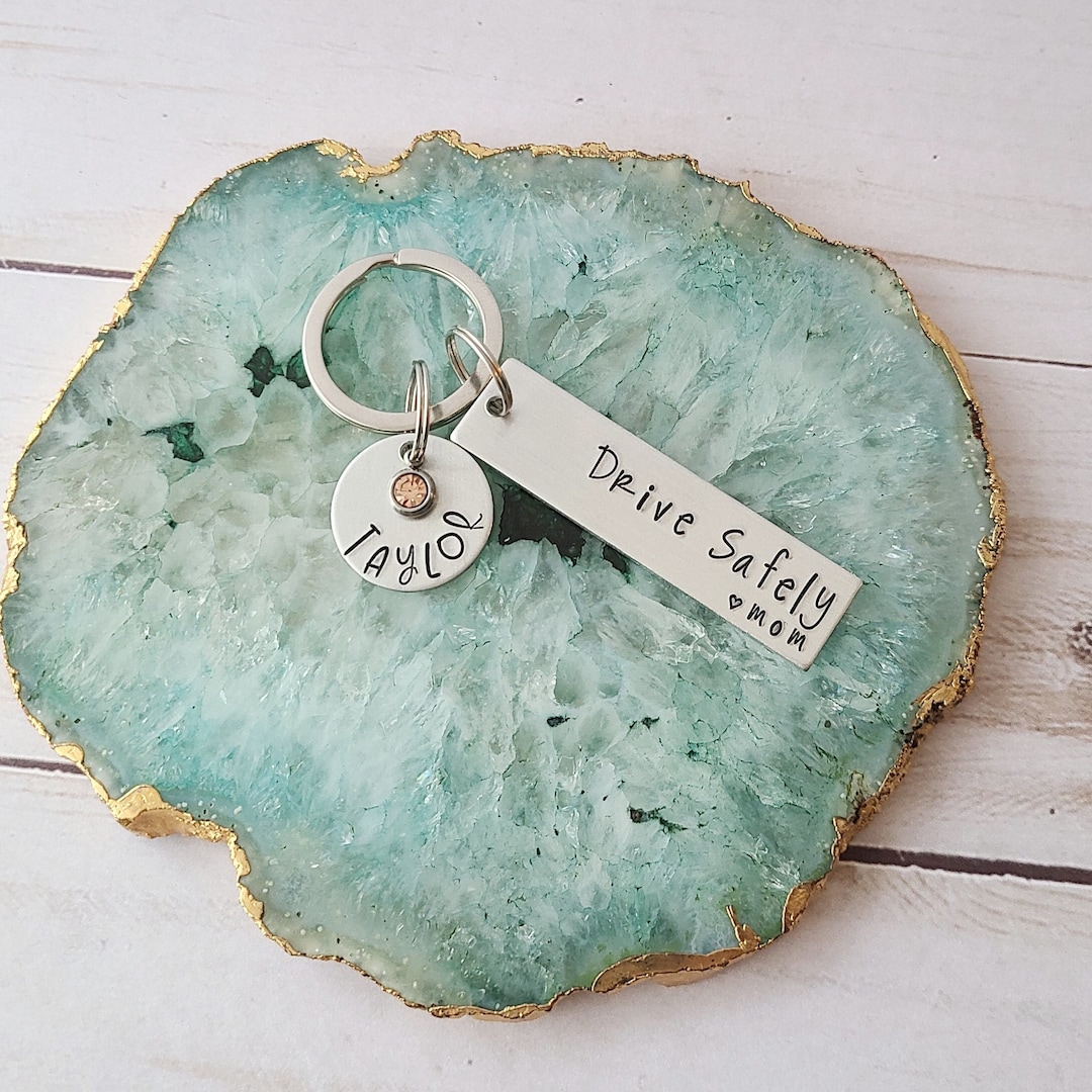 Drive Safely Love Mom Keychain, Key Chain With Name and Birthstone ...