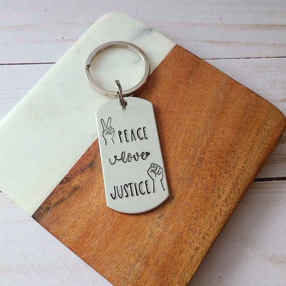 Peace Love Justice Keychain Peace Symbol Accessories Social - Etsy