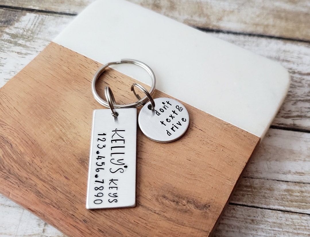 Don't Text and Drive Keychain, Handstamped Personalized Key Chain ...