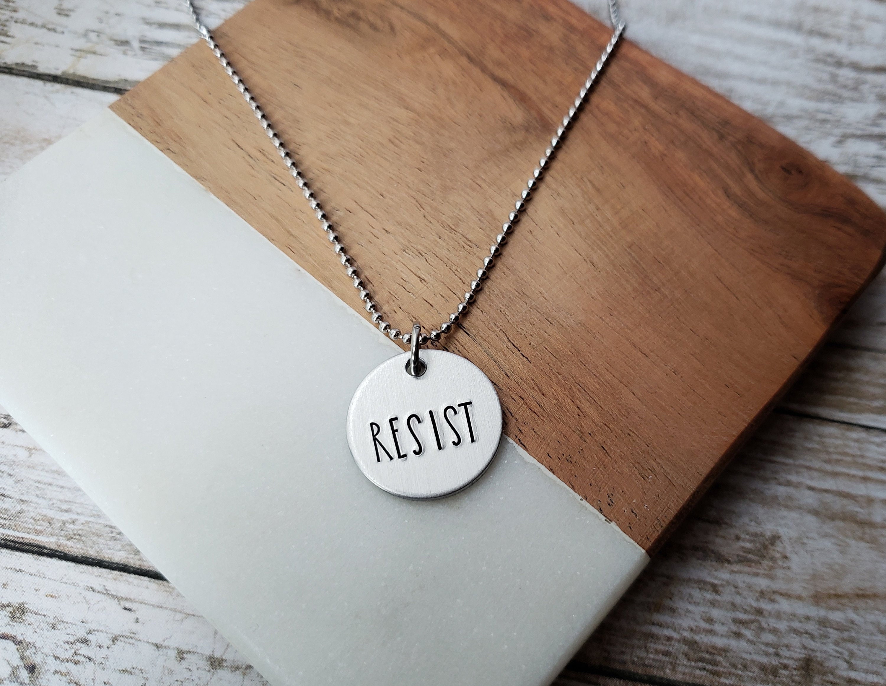 RESIST Pendant Handstamped Resist Necklace Simple Feminist - Etsy
