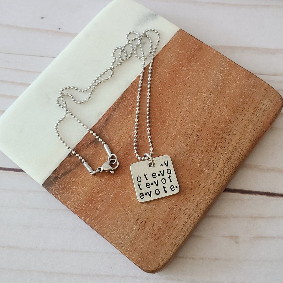 Hand Stamped Vote Necklace, 2024 Elections Vote Jewelry, Vote Pendant ...
