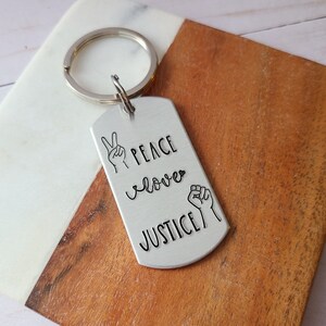Peace Love Justice Keychain, Peace Symbol Accessories, Social Activism ...