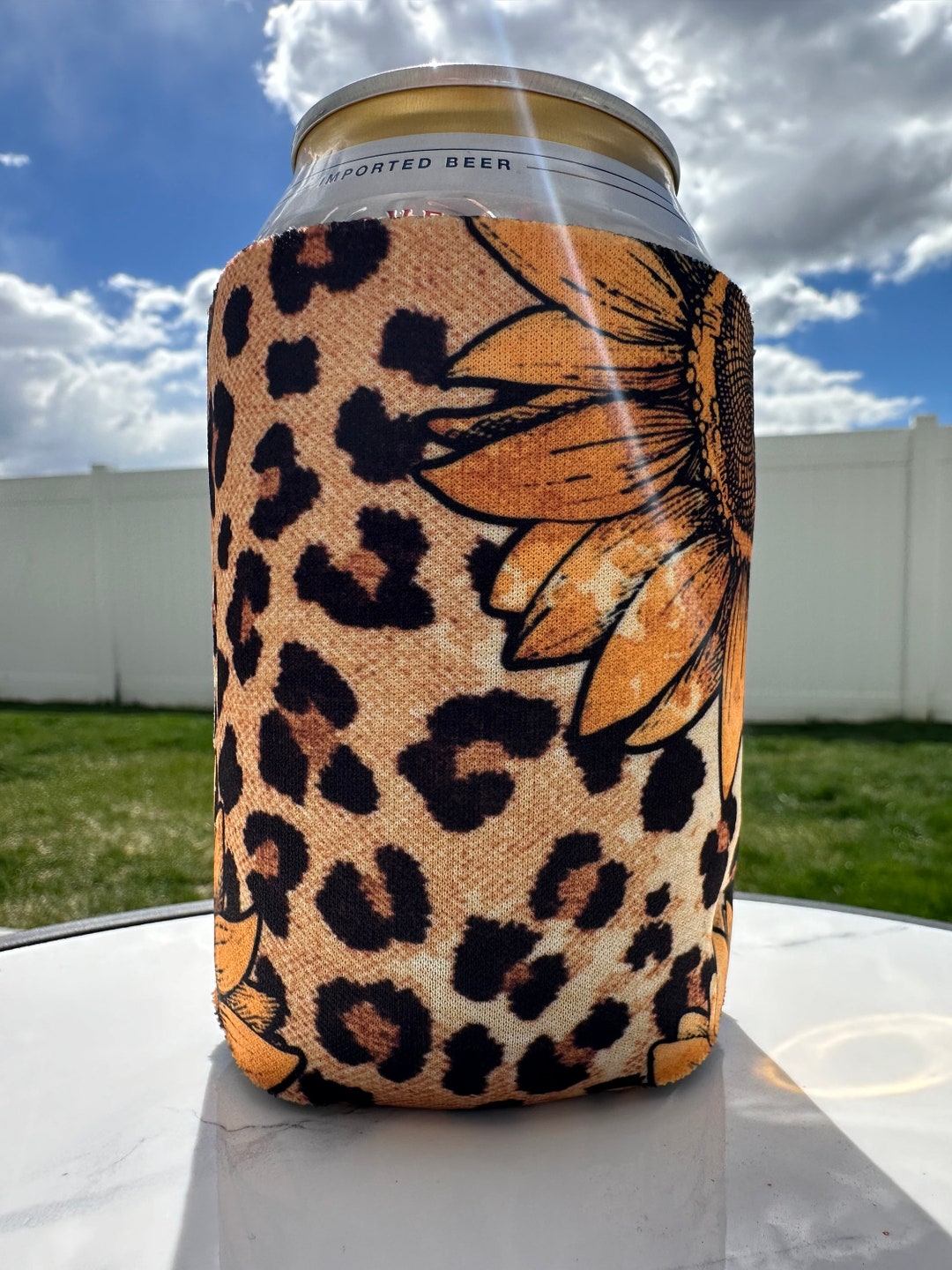 Cheetah Print & Sunflowers Can Coozie | Fringe Can Cooler | Drink ...