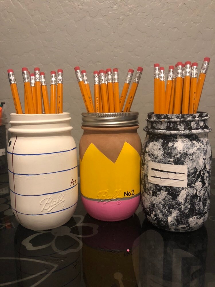 Pencil Holder Mason Jar School Themed Teacher Appreciation | Etsy