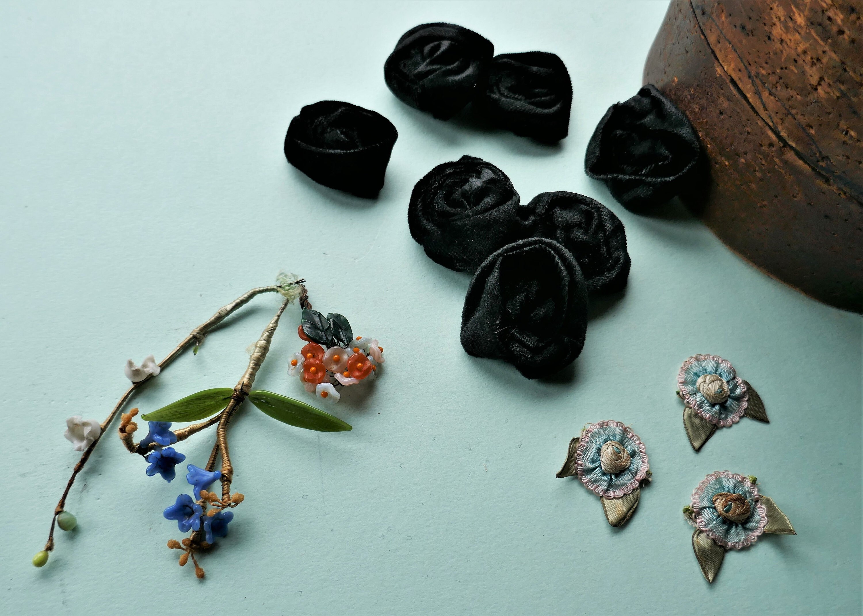 1920s Vintage Millinery Trims, Flowers // Glass & Velvet Artificial ...