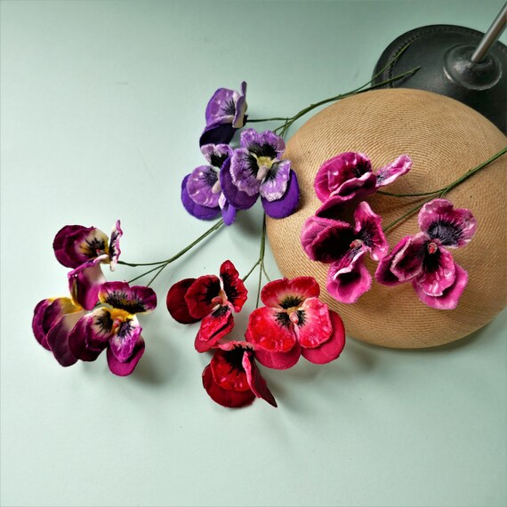 3 Large Velvet Pansy Spray // Artificial Millinery Flowers // | Etsy
