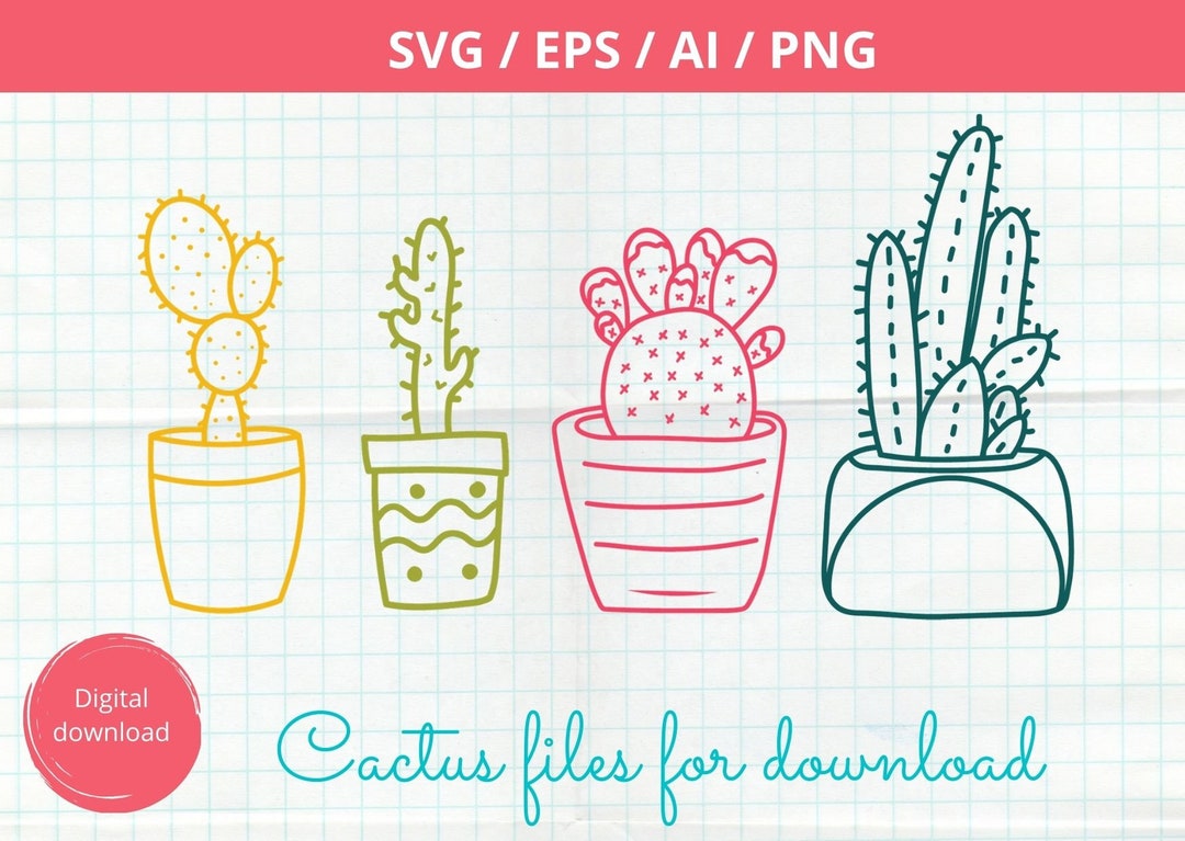 Cute Cactus Hand-drawn Svg Cutting Files ; Cactus Svg, Cactus Cut File ...