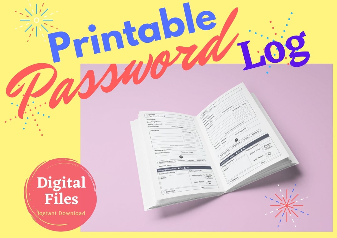 Printable Password Log Sheet With Subscription Tracking for Ios/android ...
