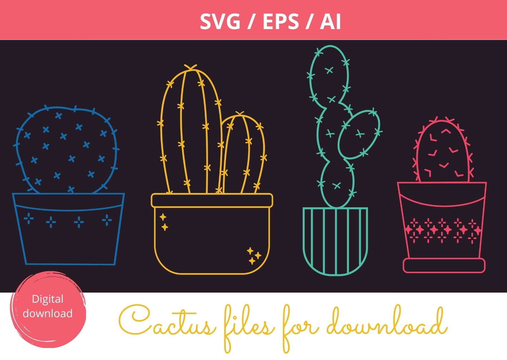 Cute Cactus SVG Cutting Files, Cactus Svg, Cactus Cut File, Flower Svg ...