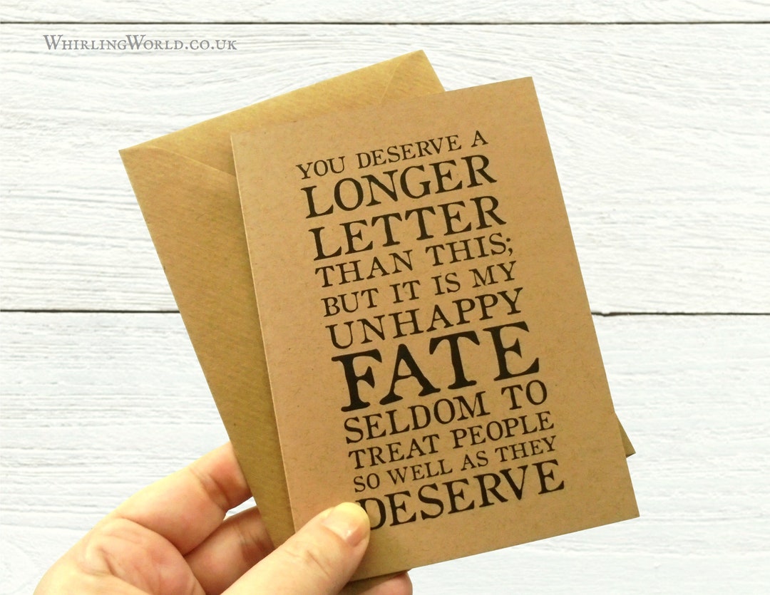 Jane Austen Note Card, Blank Inside | Witty Literary Apology, Just a ...