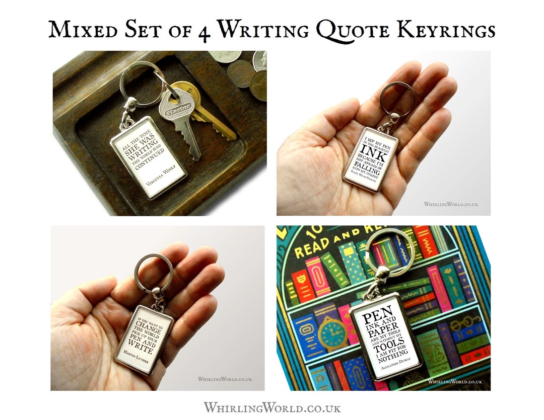 Writing Quote Keychain Set | Pack of 4 Quotation Keyrings for Writers ...