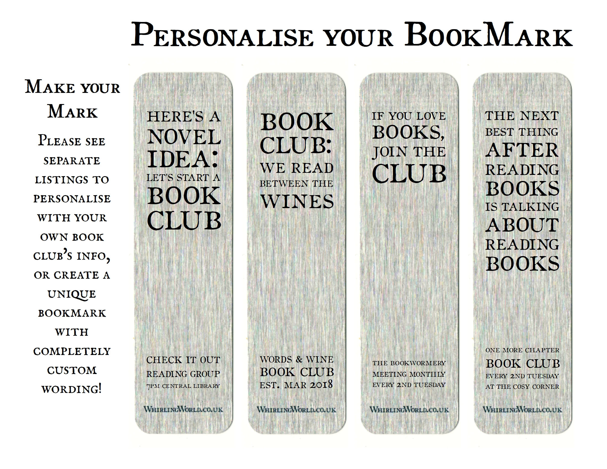 Book Club Bookmark Set Party Favour Gifts for Reading Group - Etsy UK