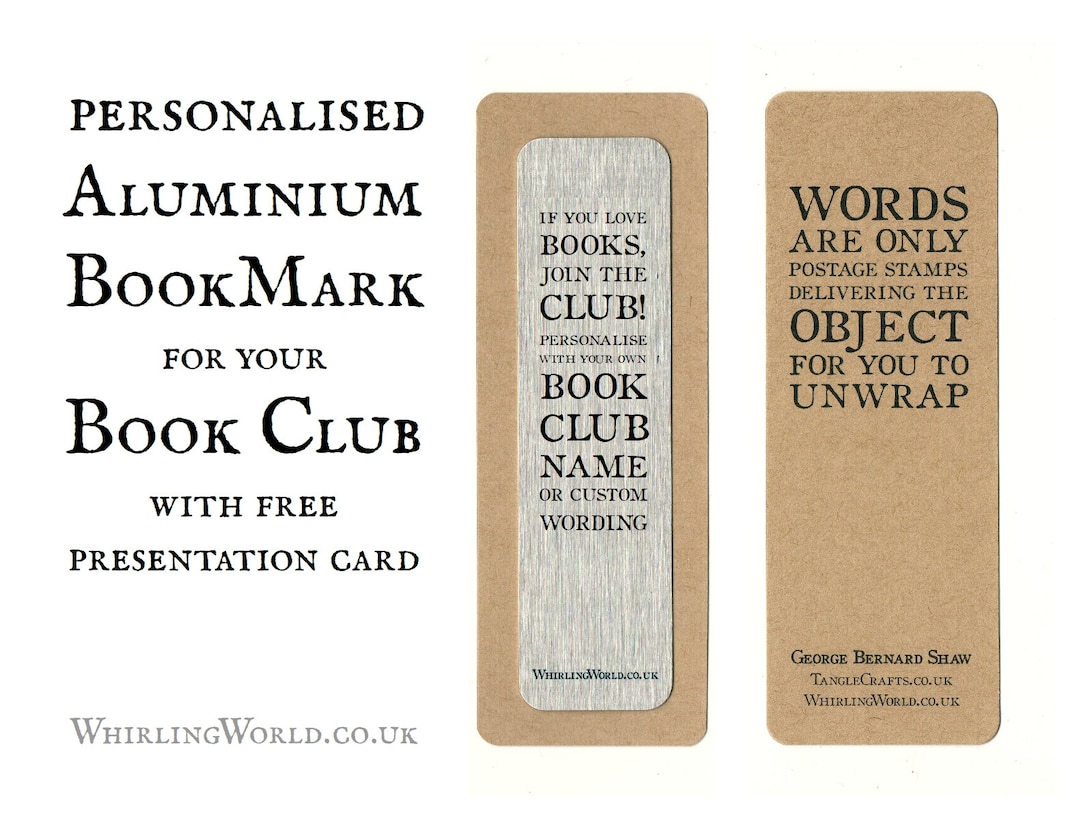 Custom Bookmark - Personalised Book Club Gift | Aluminium Page Marker ...