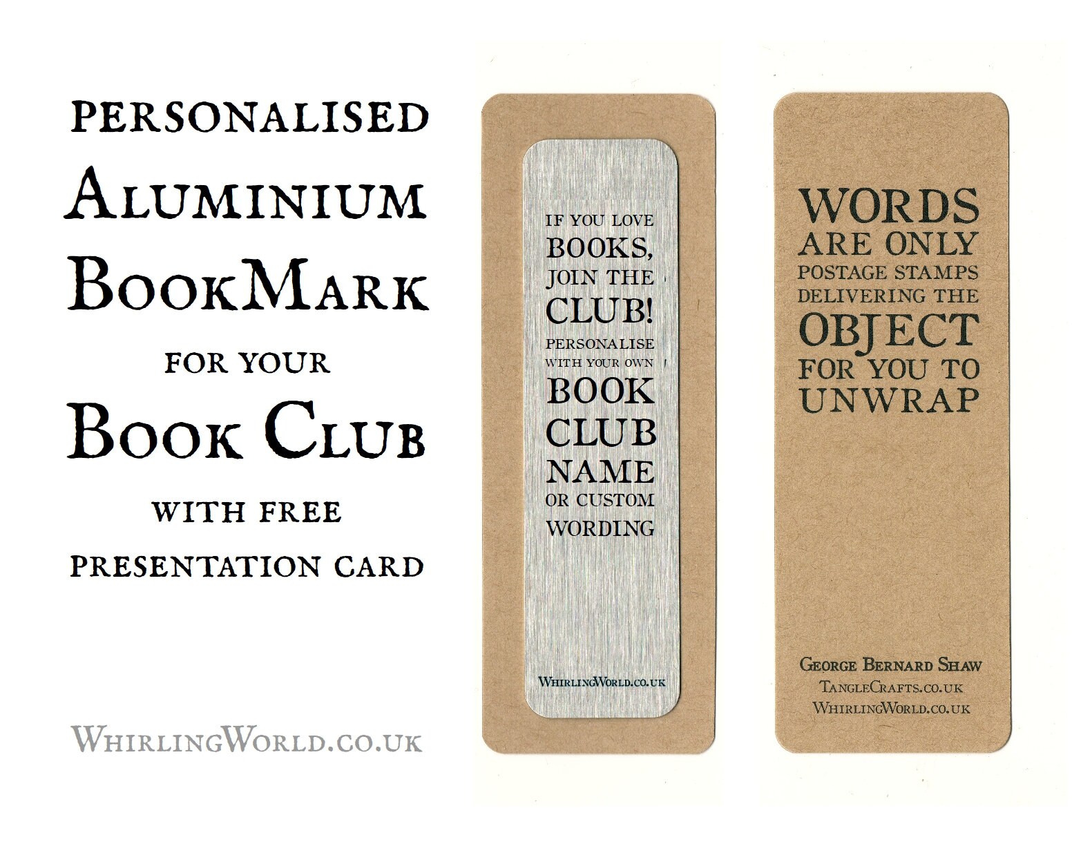 Custom Bookmark Personalised Book Club Gift Aluminium Page Marker, Your ...
