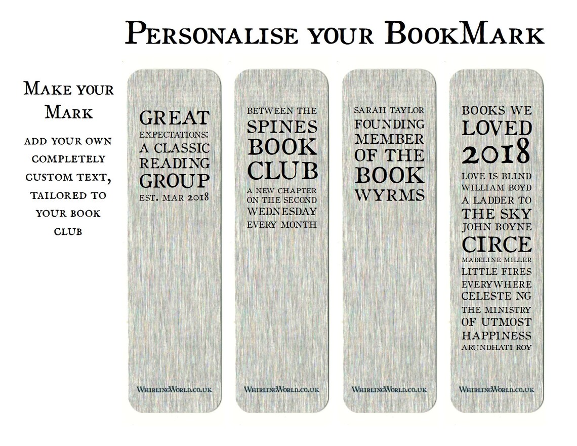 Custom Bookmark Personalised Book Club Gift Aluminium Page | Etsy