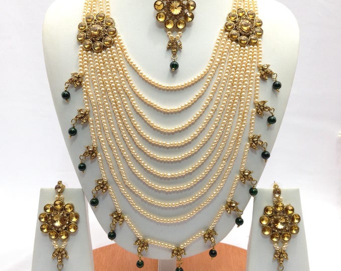 Navratan Satlada Haar With Jhumkas, Traditional Indian Jewelry - Etsy