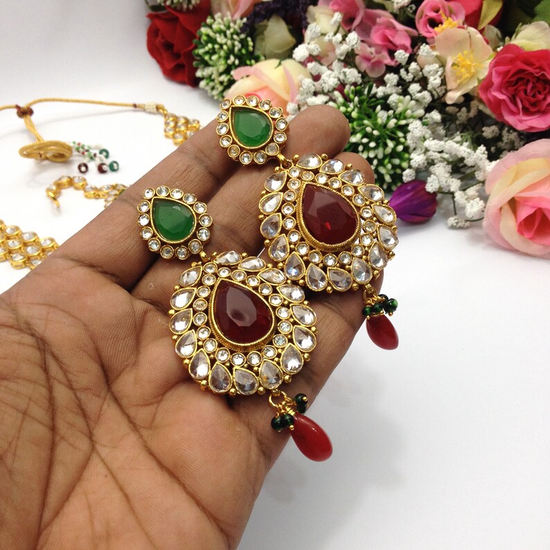 Handmade Cubic Zirconia Gold Plated Indian Jewelry Bridal Anarkali ...