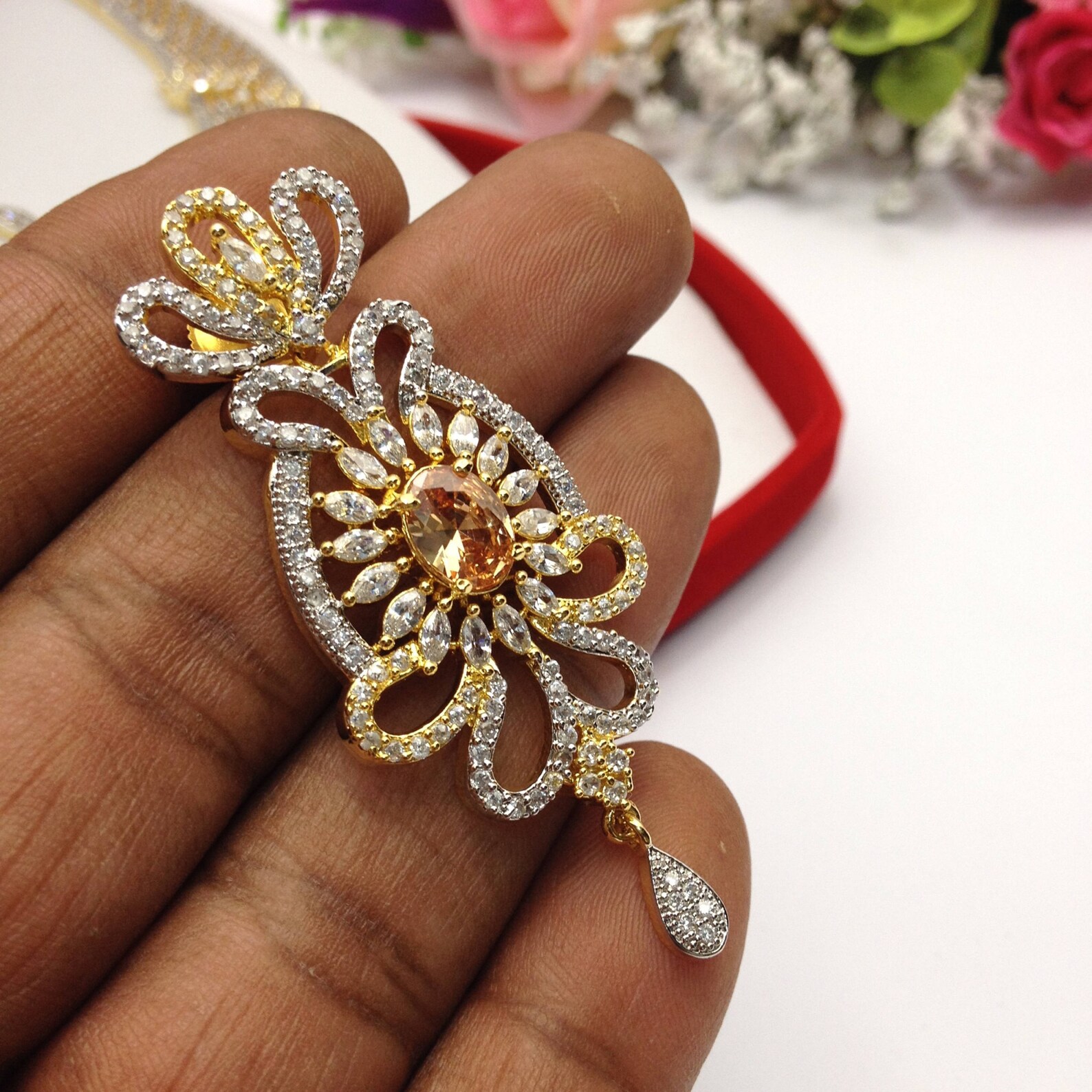 CZ American Dimonds Heavy Gold Plated Cubic Zirconia Bridal - Etsy