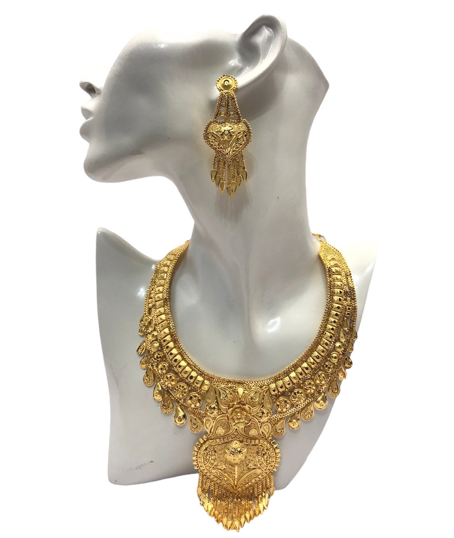 Indian Bridal Wedding Jewelry 22ct Heavy Gold Plated Necklace Set With ...