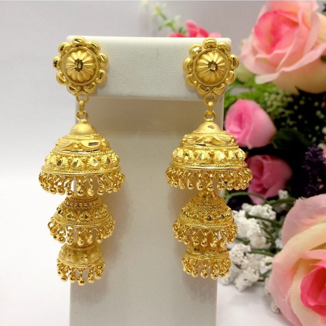 Pendientes Jhumka hechos a mano 22ct Micro oro chapado pendientes ...