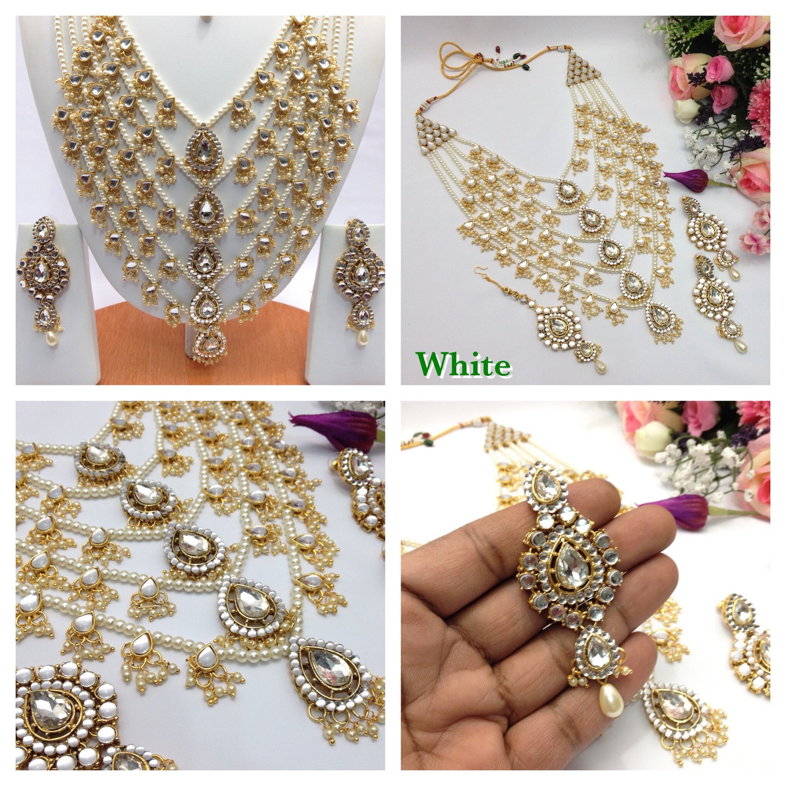 Handmade Indian Jewelry Rani Haar Necklace Set With Pearl Imitation ...