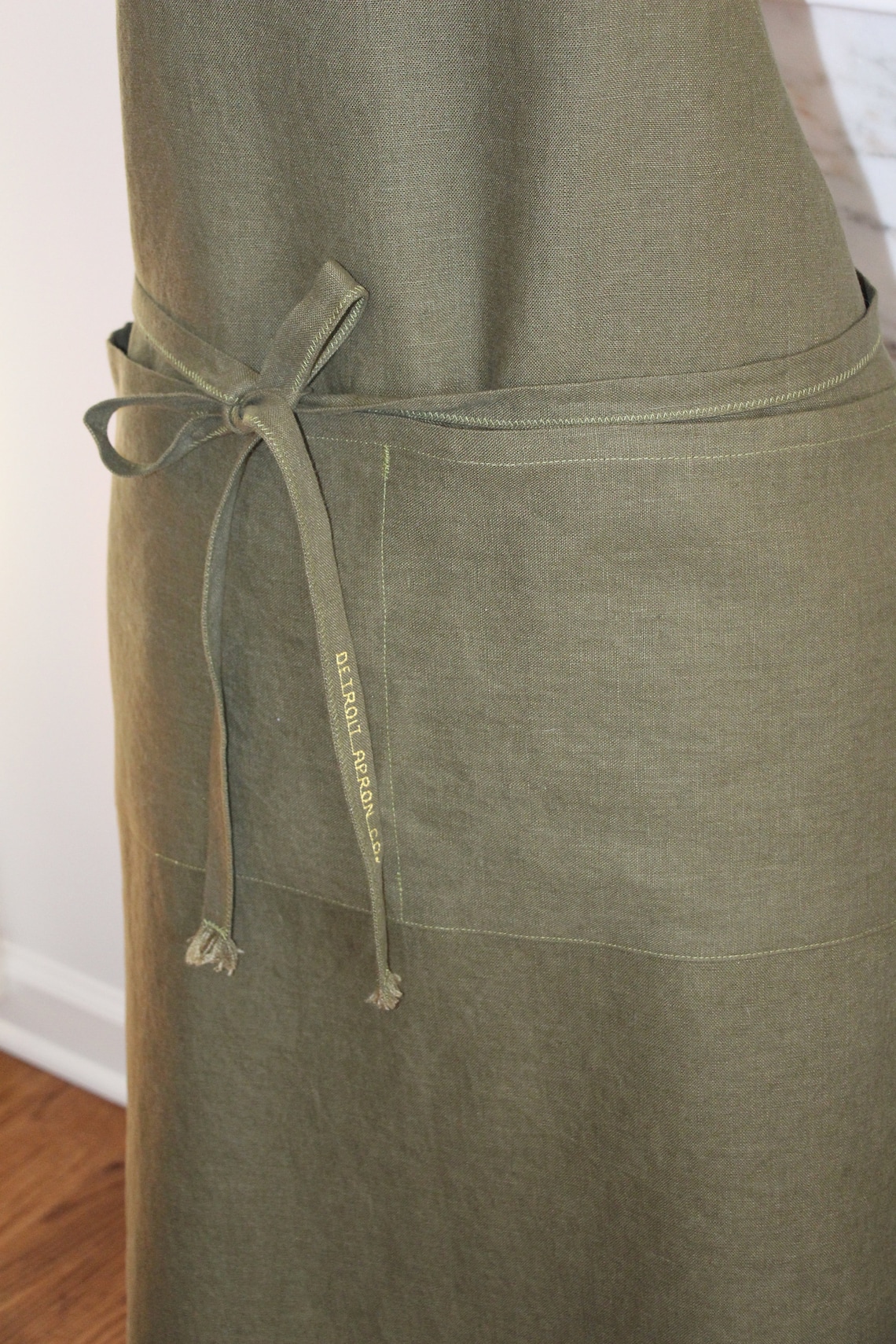 Olive Green Linen Apron With Pockets, Long - Etsy