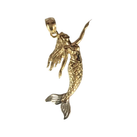 14 Karat Solid Two Tone Gold Mermaid Pendant - Etsy