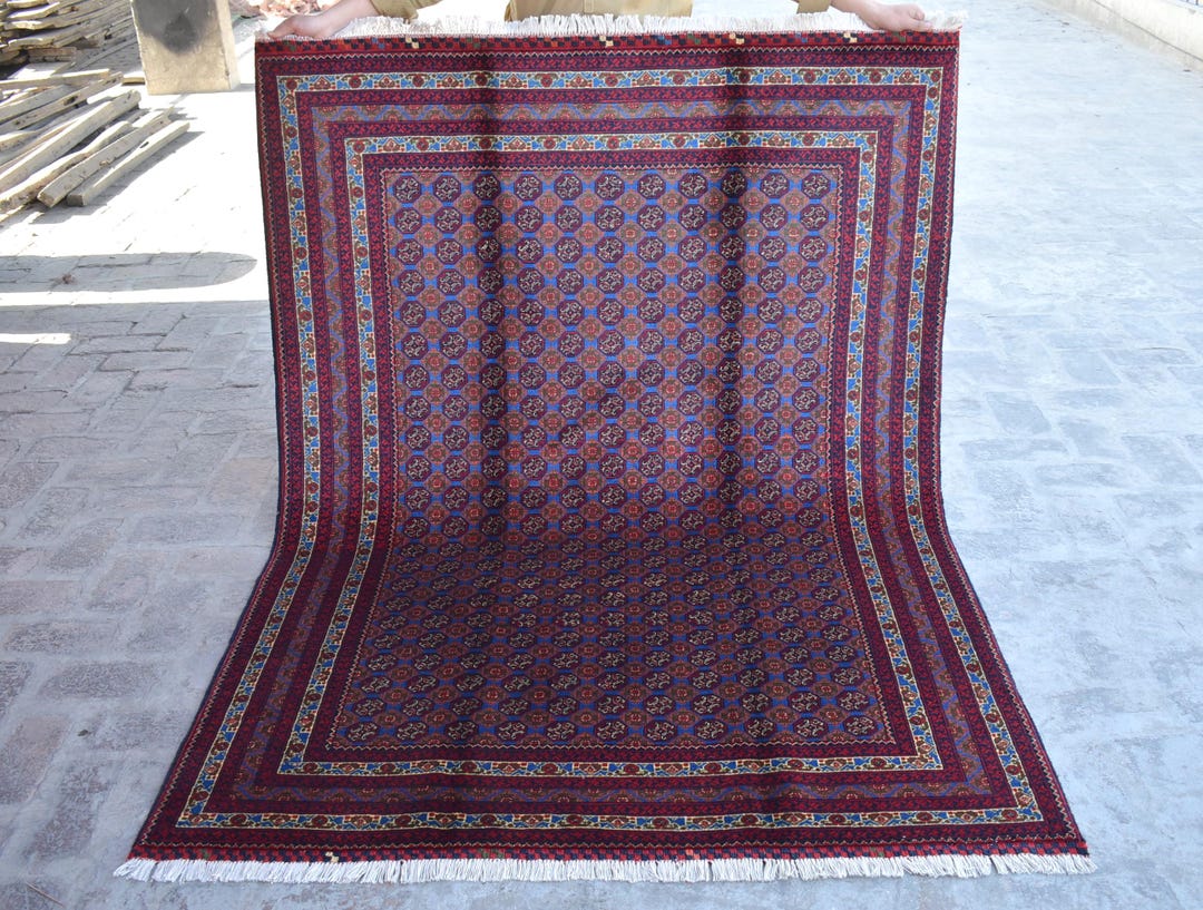 5x7 High Quality Mowri Gul Afghan Handmade Vintage Rug/ Blue Red ...