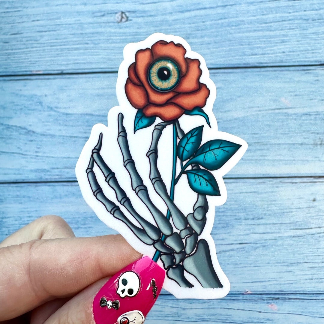 Eye Flower Vinyl Sticker Art, Halloween Sticker, Skeleton Hand Sticker ...