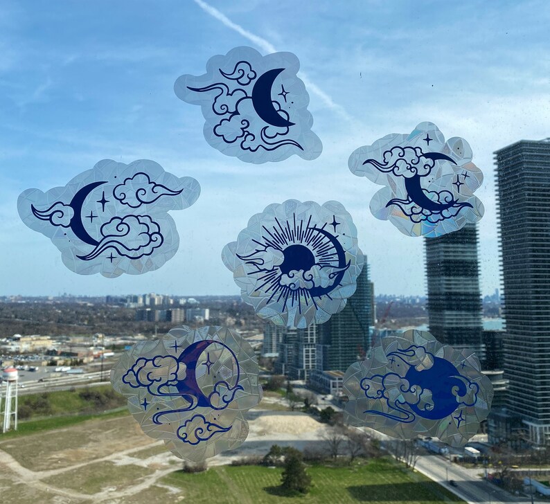 Set of 6 Window Cling Sun Catchers, Sun and Moon Design Sun Catchers ...