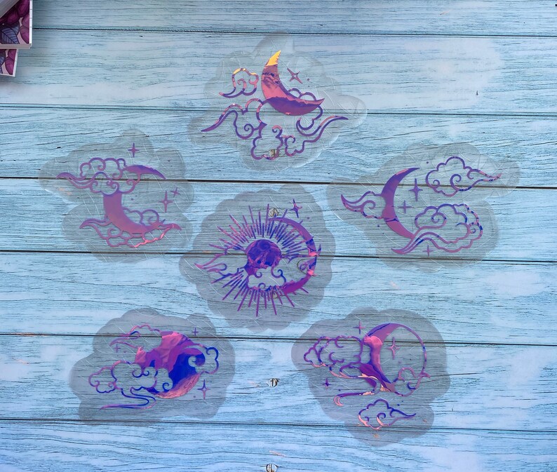 Set of 6 Window Cling Sun Catchers, Sun and Moon Design Sun Catchers ...