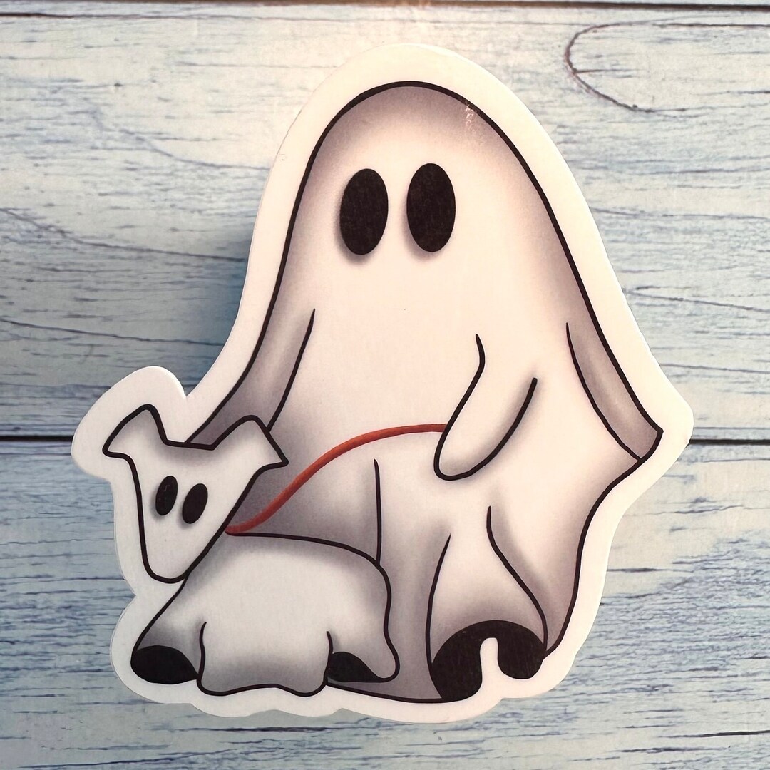 Ghost Walking Dog Sticker, Spooky Sticker, Halloween Sticker - Etsy