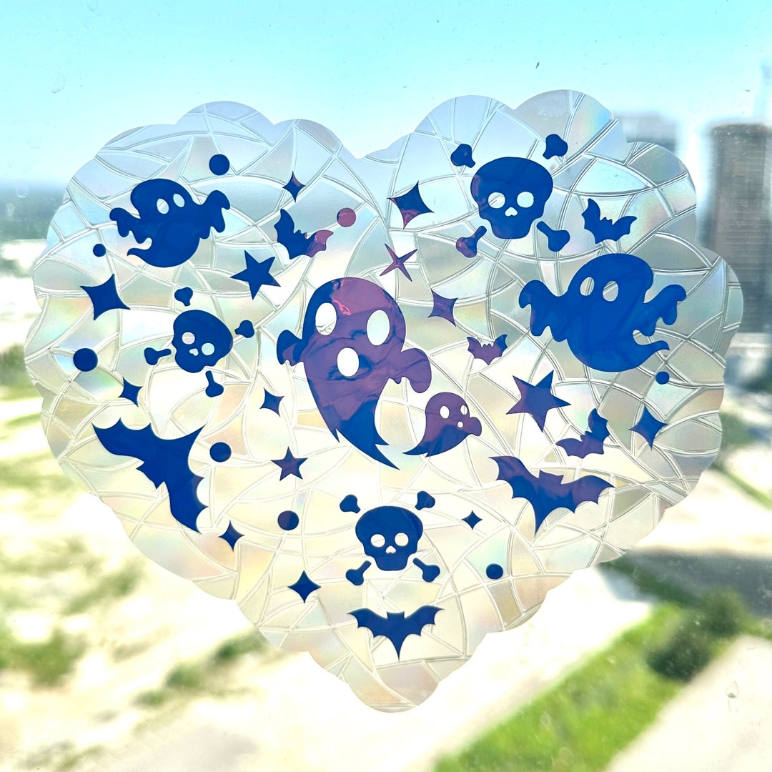 Halloween Heart With Ghosts Window Cling Sun Catcher, Halloween Window ...