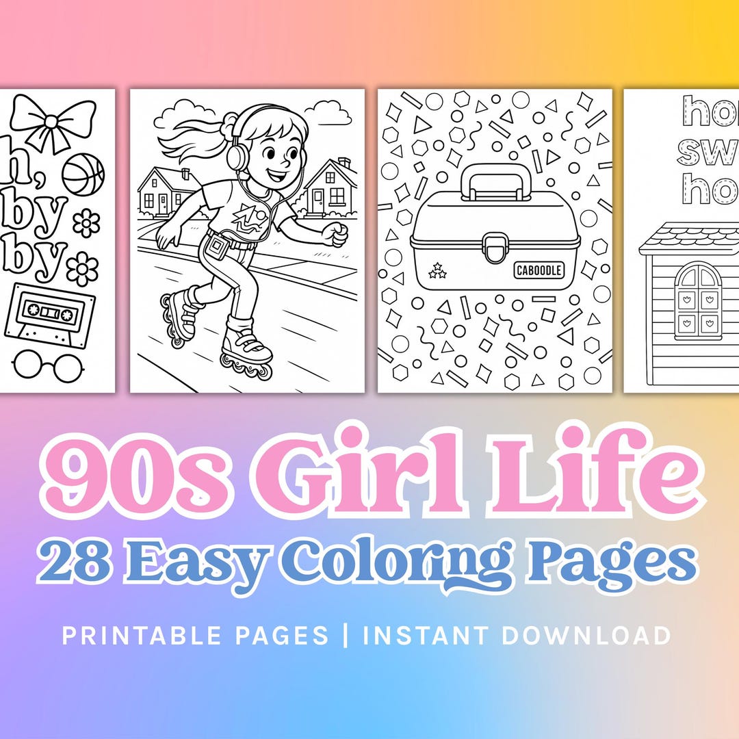 90s Girl Life Coloring Pages: Bold & Easy Nostalgia (PDF Instant ...