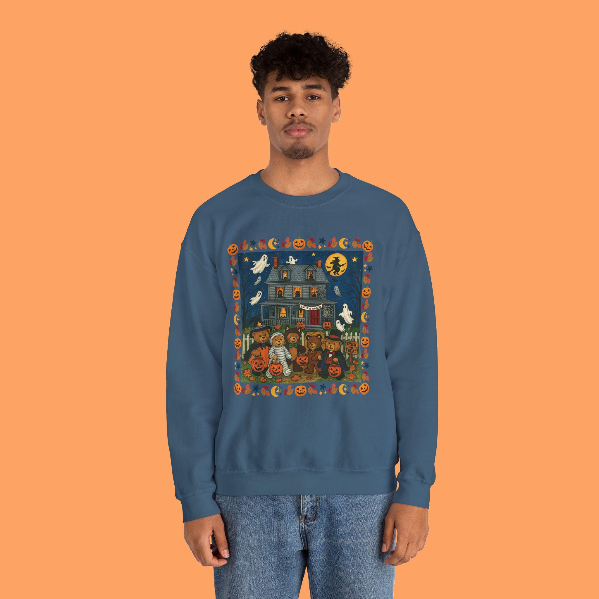 Vintage Halloween Sweatshirt | Trick-or-treat Bears, Haunted House ...