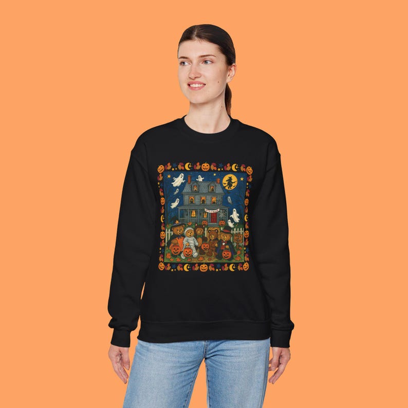 Vintage Halloween Sweatshirt | Trick-or-treat Bears, Haunted House ...