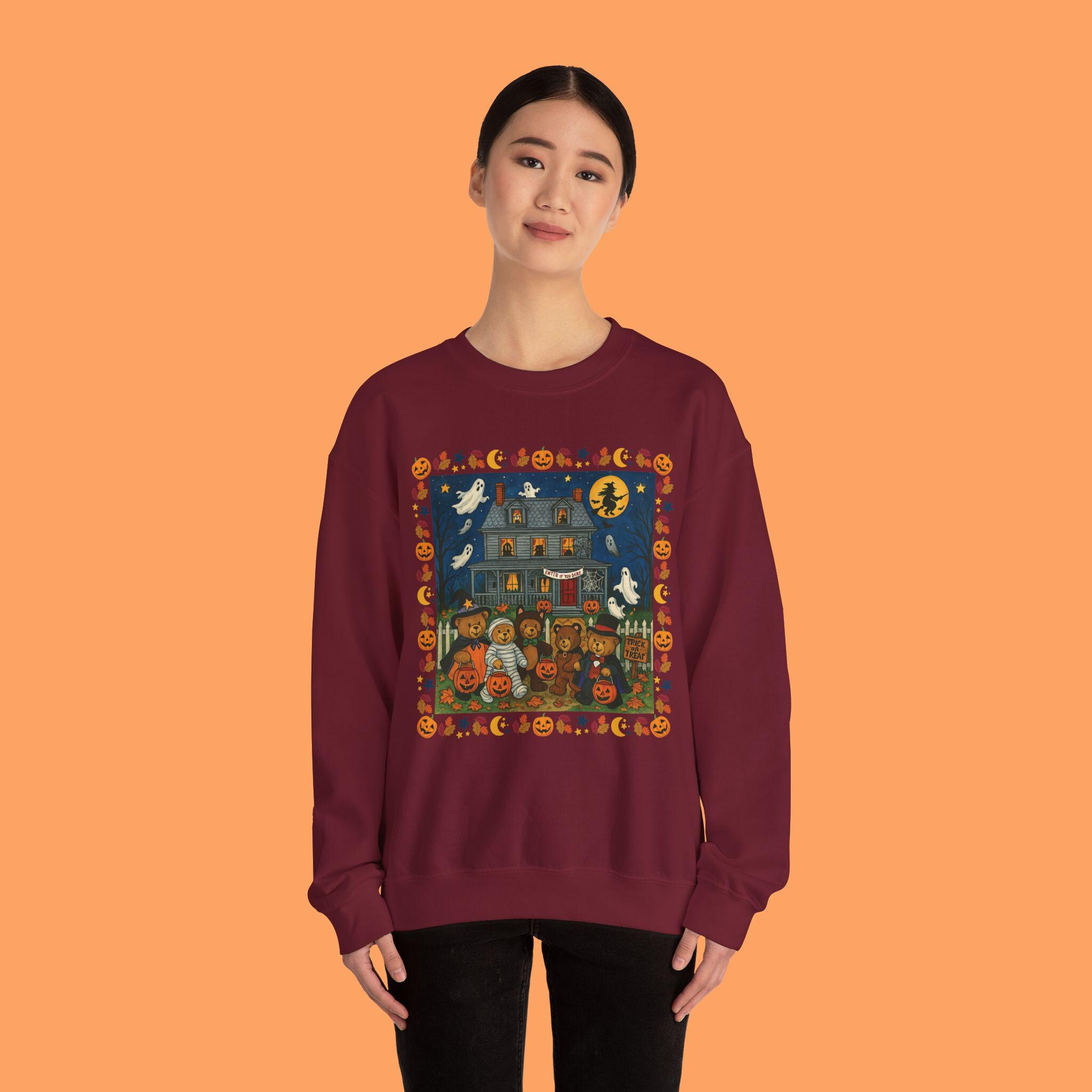Vintage Halloween Sweatshirt | Trick-or-treat Bears, Haunted House ...