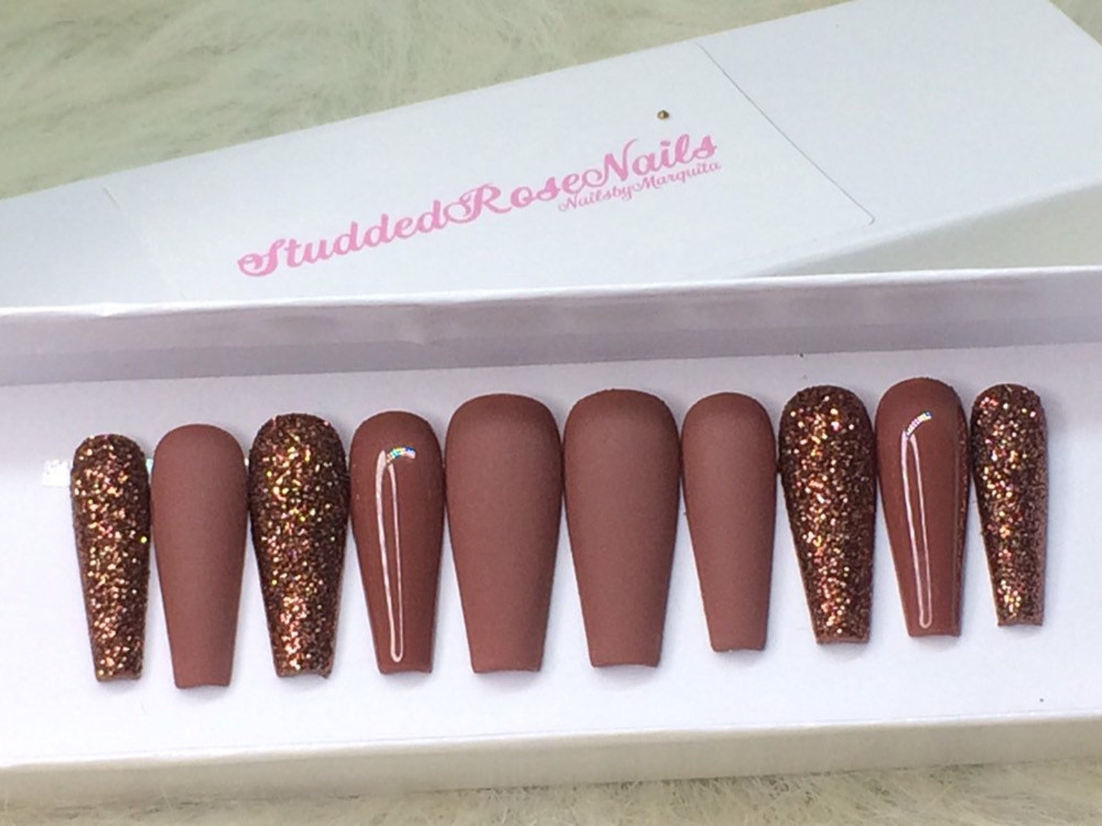 Coffee Bean | Fake Nails | Press on Nails | Any Shape and Size | False ...