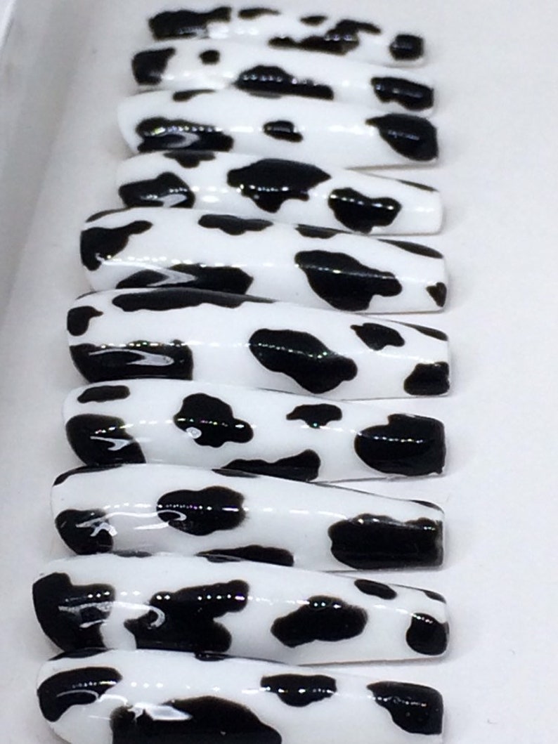 MOO | Cow Print Nails | Coffin Nails | Fake Nails | Press on Nails ...